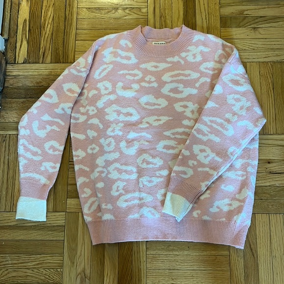 Main Strip | Sweaters | Main Strip Pink And White Leopard Print Sweater ...